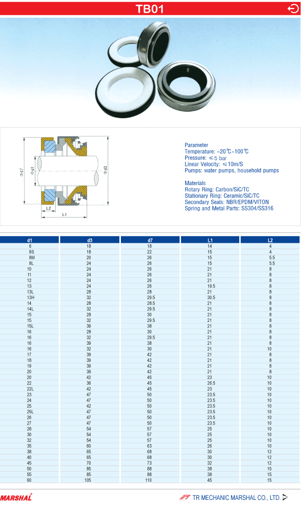 PRODUCT Mechanical Seal - TB01 : บริษัท ที อาร์ แมคคานิค มาร์แชล จำกัด ...